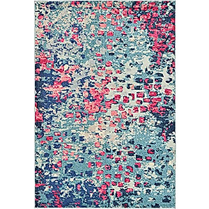 Unique Loom Jardin Collection Colorful, Vibrant, Abstract, Modern Area Rug, 4 x 6 ft, Blue/Pink