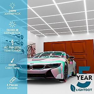 Lightdot 2FT 3.5IN Linkable LED Shop Light, 240W (8 * 30W) 33600LM 5000K Flushmount and Hanging (Four Directions Connect&Linear Install) LED Shop Lights for Car Wash Room Car Repair Shop-8Pack