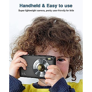Digital Camera, FHD 1080P Kids Camera with 32GB Card, 2 Batteries, Lanyard, 16X Zoom Anti Shake, 44MP Compact Portable Small Point and Shoot Cameras Gift for Kid Student Children Teens Girl Boy(Black)