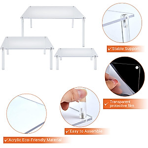 3 Pcs Square Acrylic Cake Stands, Akamino Reusable Round Cupcake Holder for Dessert Cake Pizza, Display Stand Party Serving Platter for Christmas Wedding Birthday Baby Shower Tea Party