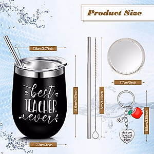Didaey 36 Pcs Teacher Appreciation Gift Sets 12 Oz Teacher Wine Tumbler for Women Men Thank You Birthday Graduation Gifts 18 Best Ever Cup and 18 Keychain(Black)
