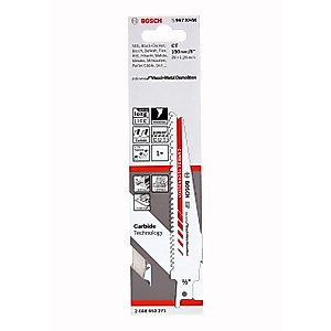 Bosch Professional 2608653271 Reciprocating Saw Blade S 967 XHM Endurance for Wood and Metal Demolition (For Wood and Metal, 150 x 25 x 1.25 mm, Accessories Reciprocating Saw