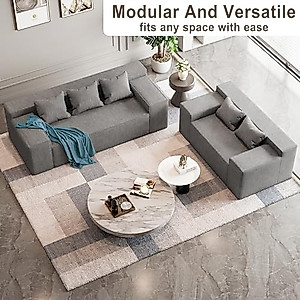 PurrJoys Small Modern Loveseat Sofa, Hybrid Sofa Couch in a Box, No Assembly Needed, Sleeper Sofa with 2 Pillows, Cat-Scratch Resistant Linen,Small Sofa for for Small Space, Living Room, Bedroom,Grey