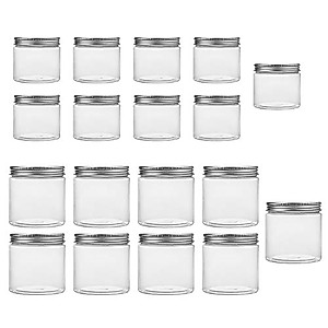 Tebery 18 Pack Clear Plastic Jars Bottles Containers with Silver Metal Lids 12oz & 5oz Transparent Storage Container for Slime Kitchen Dry Goods and More