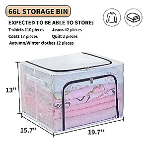 Kaysun Stackable Closet Clear Storage Bins with Lids Waterproof Foldable Steel Frame Storage Box for Clothes 66L Baby Cloth Storage bag Organizer for Bedding Clothing Toy(2-Pack) (Grey,19.7x15.7x13'')