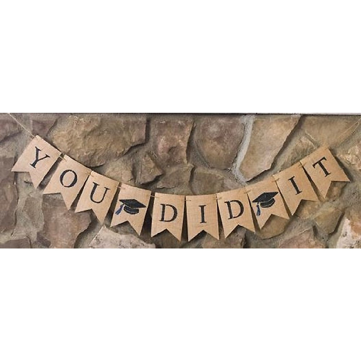 YOU DID IT Graduation Banner - Grad Party Supplies and Decorations - Gold and Black Balloons - Ready to Hang Graduation Burlap Banner by Jolly Jon