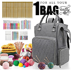 QZLKNIT Knitting Bag Backpack, Crochet Bag Organizer, Yarn Bag Organizer, Crochet Organizer Tote Bag, Yarn Organizer Tote Bag for Crochet Accessories (Bag Only)