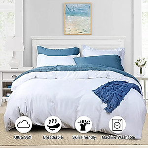 David's Home Duvet Cover Queen Size White, Soft Lightweight Cover with Zipper Closure Corner Ties, 3 Pieces Brushed Microfiber Bedding for Spring Summer, 1 Duvet Cover 90x90 Inches 2 Pillow Shams