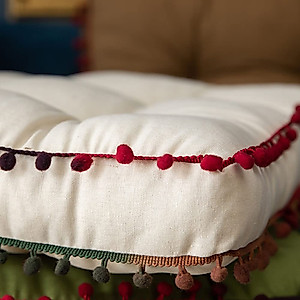 vctops Colorful Pompoms Cotton Linen Chair Pad Super Soft Comfy Chair Seat Cushion for Dining Chairs, Office Chairs, Hardwood Floors (White, 16"x16")