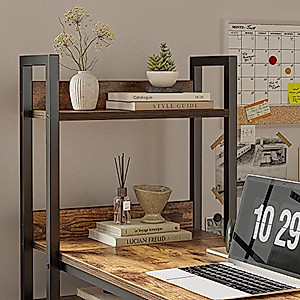 CubiCubi L Shaped Desk with Storage Shelves, Computer Corner Desk for Home Office, Writing Gaming Study Desk Table with Bookshelf, Space Saving, Brown