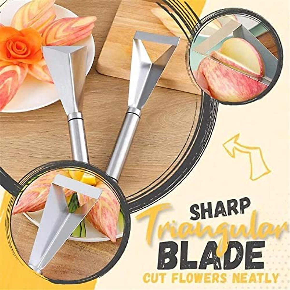 Stainless Steel Fruit Carving Knife,Antislip Engraving Blades Kitchen Accessories,Triangular Shape Vegetable Knife Slicer,DIY Food Carving Mold for Home Kitchen