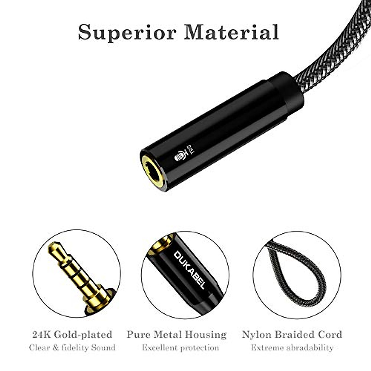 DUKABEL DC4 3.5mm TRS to TRRS Adapter Cable, Microphone Audio Adapter, TRS Female to TRRS Male Converter for Smartphone, PS4, Tablet, Laptop