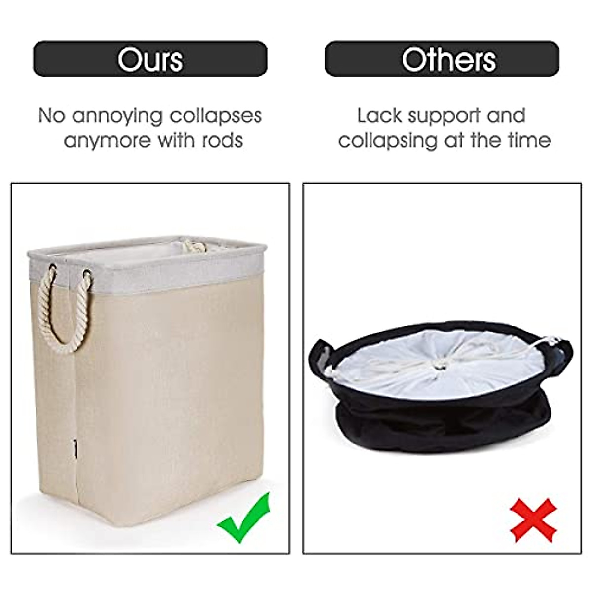 DYD Laundry Basket with Handles & Brackets Small/Large/Tall Hamper for Kid Girl Collapsible Washing Bin Built-in Lining for Bedroom Dorm Toy Clothing Storage