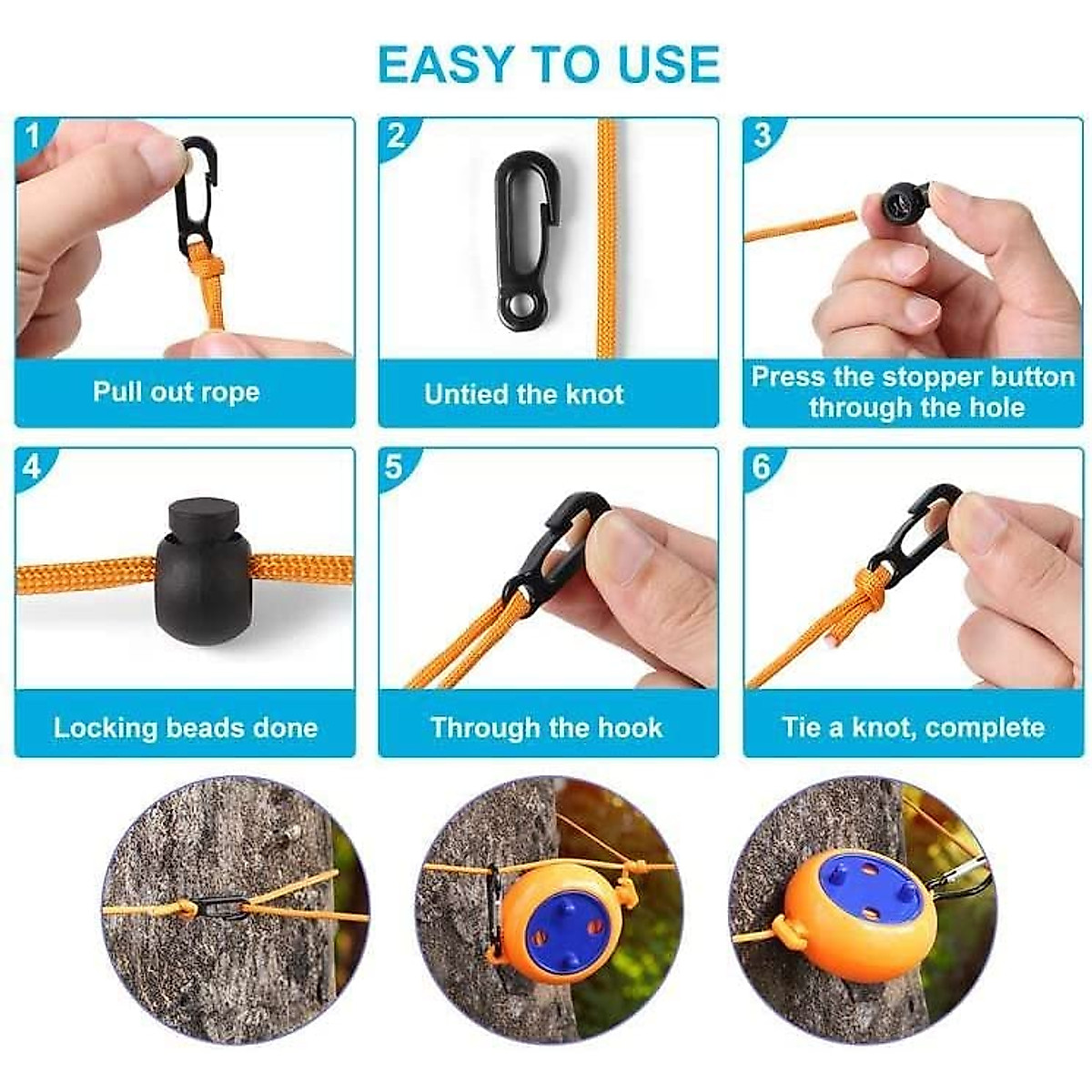 Retractable Camping Clothesline, Adjustable Travel Laundry Rope, Heavy Duty Washing Line with 20 Clothespins & 10 Stoppers for Indoor/Outdoor, Camping, Travel, Courtyard, 26ft