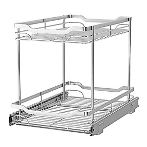 Amazer Pull Out Cabinet Organizer, 2 Tier Pull Out Drawers for Kitchen Cabinets, Slide Out Pantry Shelves 14.2"D×20"W Sturdy Cabinet Organizer Pull Out Drawers, Cabinet Pull Out Shelves Metal-Chrome