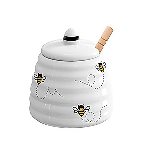 Coloch 6 Pack Ceramic Honey Pot with Wooden Dipper, Honey Jar Serving Set for Bridal Shower Favor, Baby Shower Favor, Wedding Favor & Home Kitchen