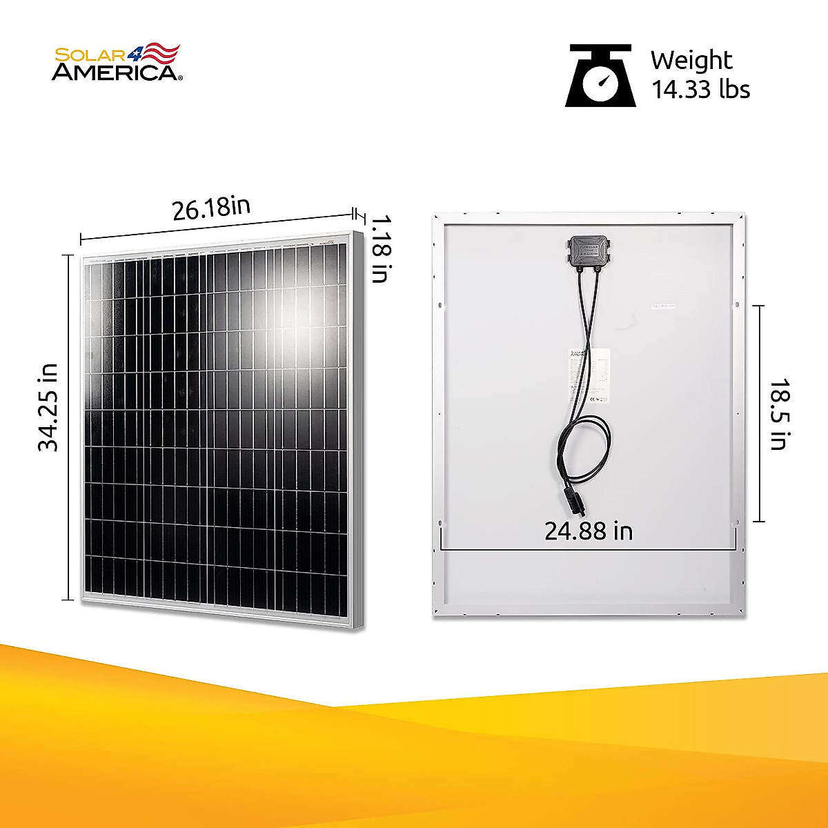Solar4America 100W Monocrystalline Solar Panel, Mono Tech High Efficiency Module, for RVs, Boats, and Other Off-Grid