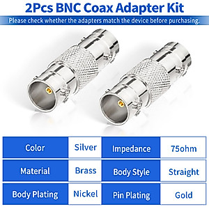 Superbat BNC Adapter 75 Ohm SDI Connector BNC Female to Female Barrel Connector for HD-SDI/3G-SDI/4K/8K SDI Video Camera Cable (2Pcs)