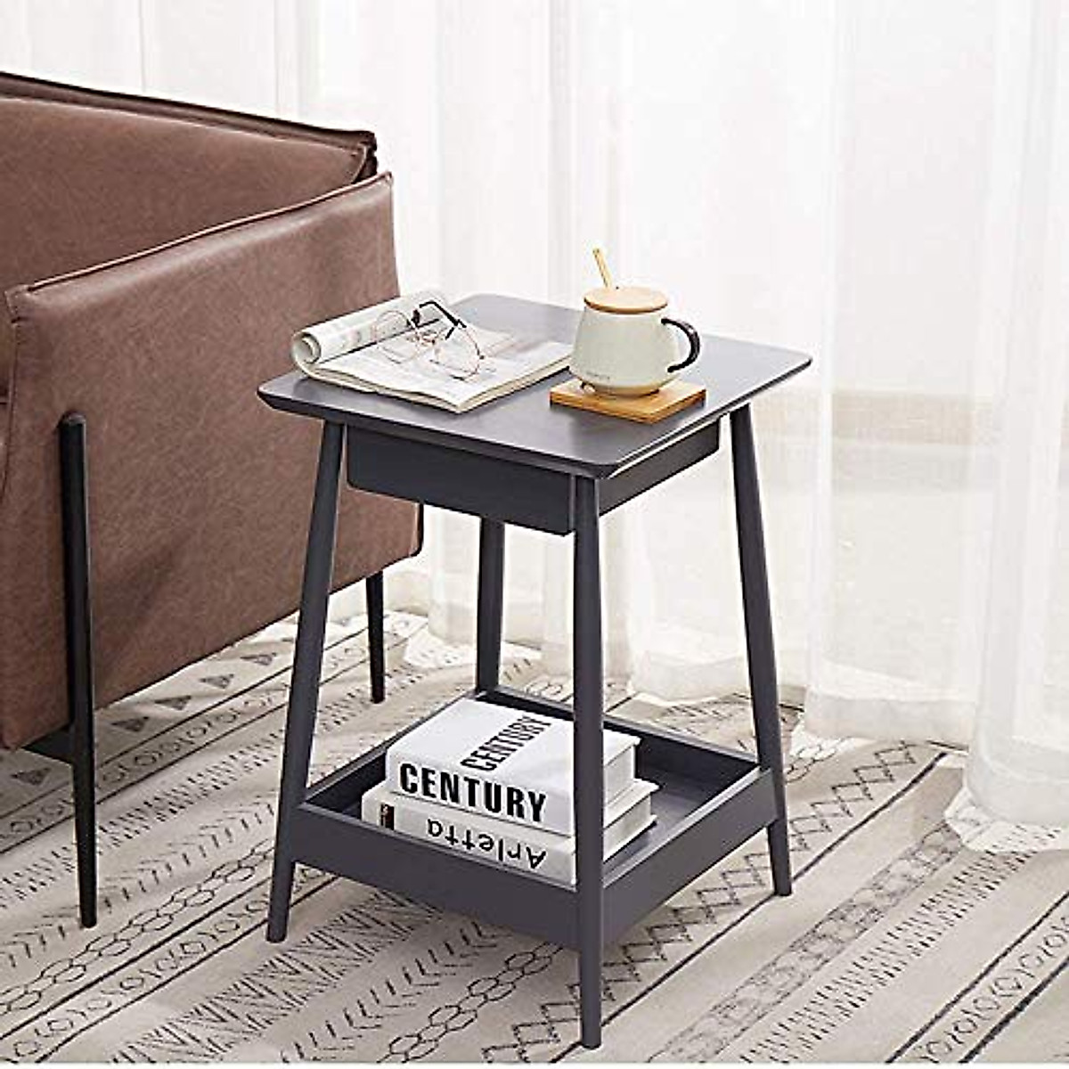 ZHAOLEI Steady Pine Wood Storage Cabinet Stable Bedside Table Nightstand Easy Install, Black