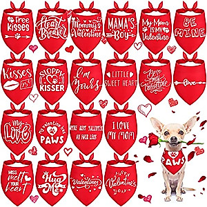 20 Pieces Valentine's Day Dog Bandana, Red Pet Triangle Bibs Scarf, Valentine Bandana for Dogs, Free Kisses Heart Breaker Adjustable Neckerchief Scarf for Puppy Cats Pet