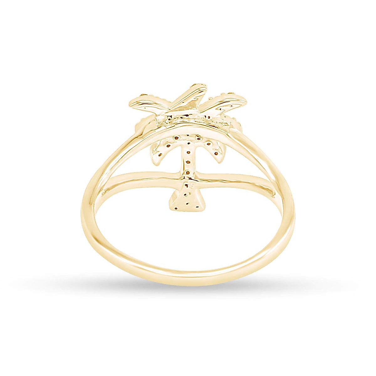 Jewel Zone US White Cubic Zirconia Palm Tree Shape Band Ring in 14k Yellow Gold Over Sterling Silver