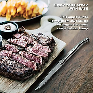 TopKnife Laguiole 6 pcs Steak Knife Set - Stainless Steel Handle - Pine Wood Block