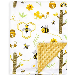 HOMRITAR Baby Blanket for Girls Soft Plush Minky Blanket with Double Layer Dotted Backing for Infant Picnic Traveling with Cute Animals Multicolor Printed 30 x 40 Inch (Yellow Bees)