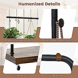 Tangkula Clothes Rack on Wheels, Industrial Pipe Style Rolling Garment Rack with Bottom Storage Shelf & 5 Hanging Hooks, Clothes Organizer with Sturdy Metal Frame for Bedroom Laundry Room