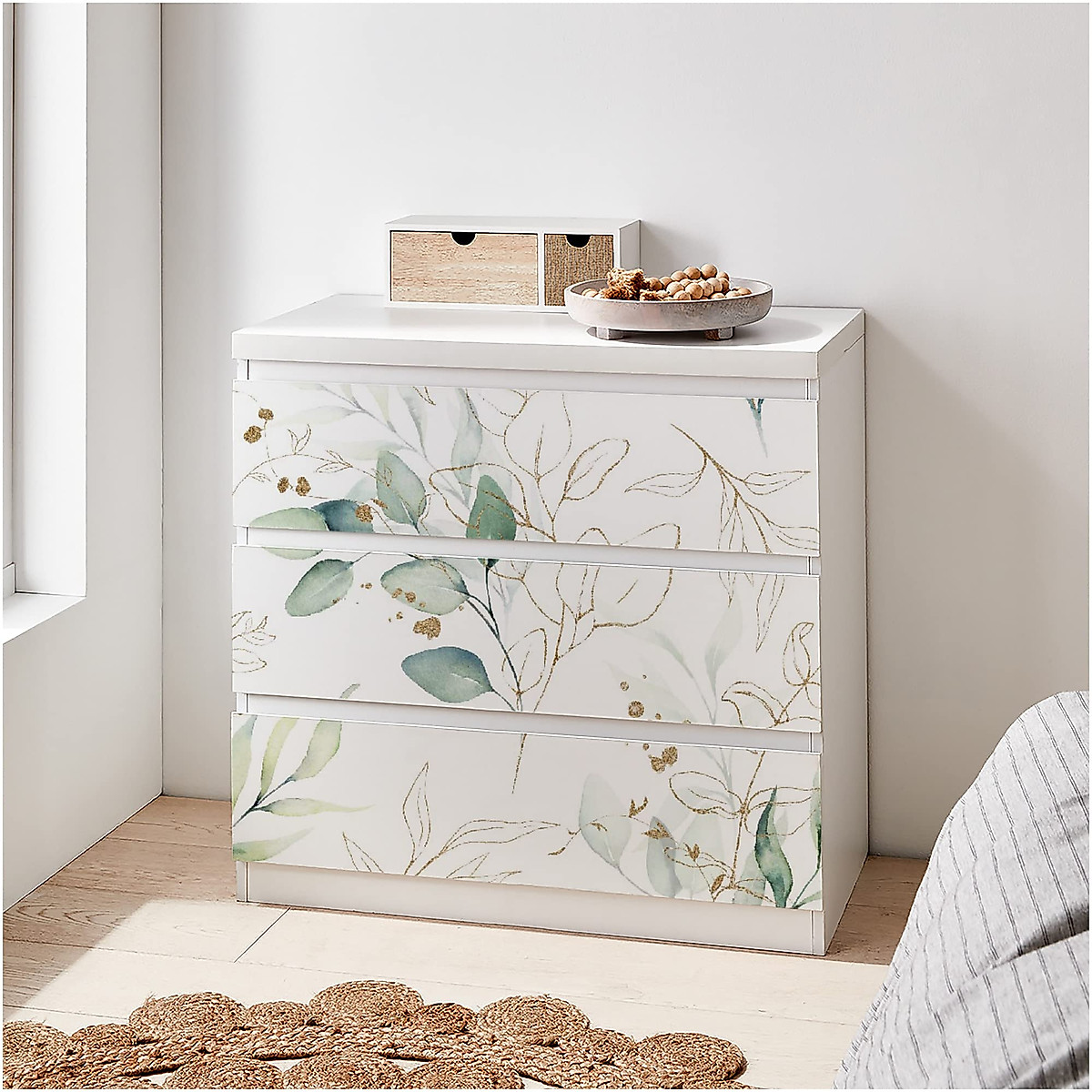 UniGoos Gold Edge Foliage Peel and Stick Wallpaper Green Leaves Vinyl Removable Contact Paper Abstract Branch Leaf Self-Adhesive Wall Paper Roll for Cabinet Living Room DIY Decor 17.7" x118.1"