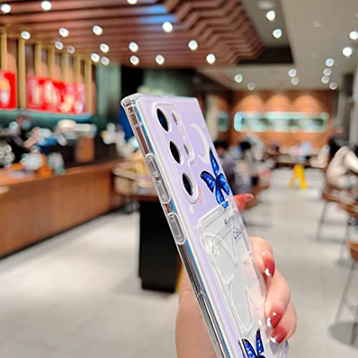 Tuokiou Designed for Samsung Galaxy S22 Ultra Phone Case,Slim Fit Printing Soft TPU Wallet Butterfly Case with Bumper, Card Holder Pocket Case for Galaxy S22 Ultra 6.8 inch (Clear Butterfly)