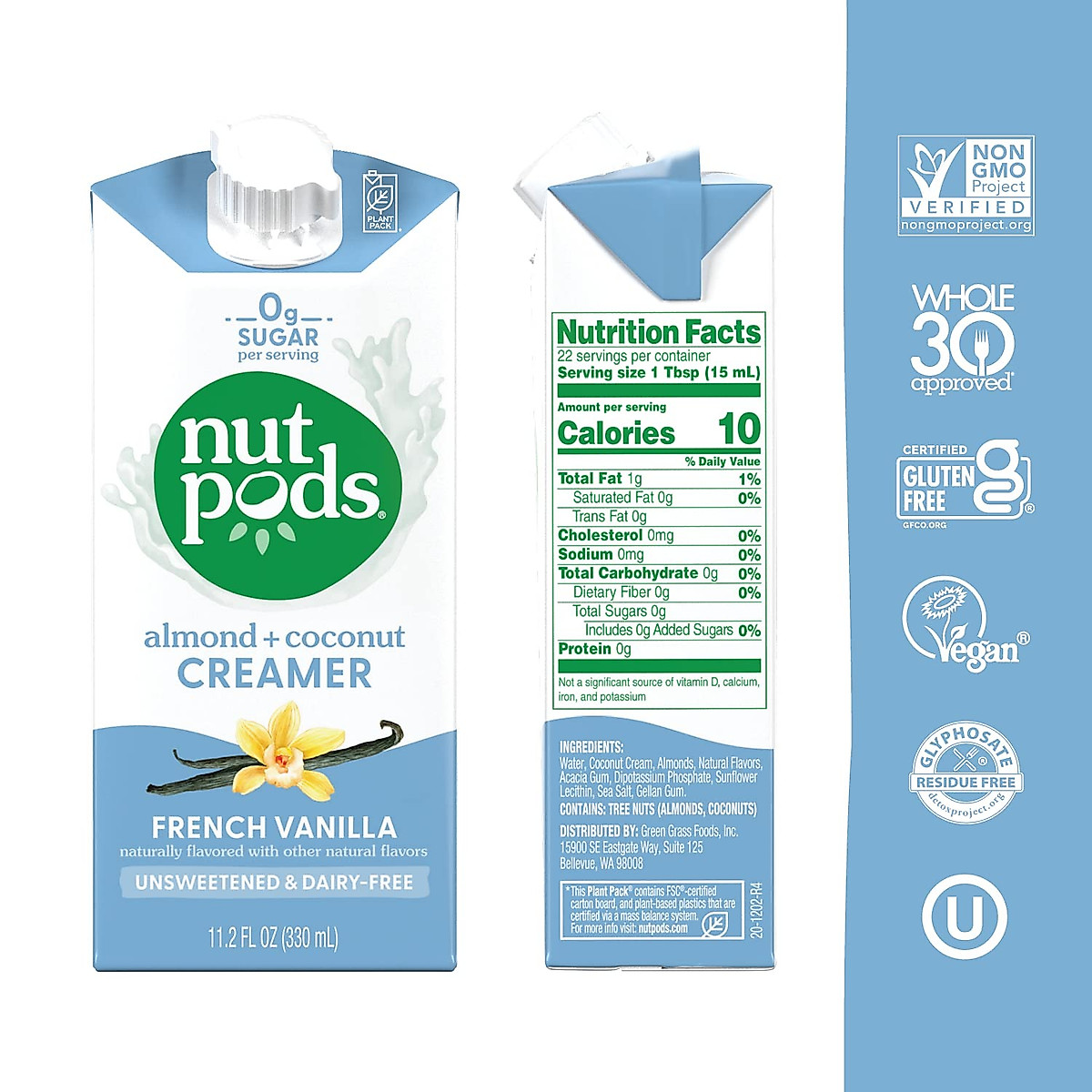 nutpods French Vanilla Creamer - Unsweetened Non Dairy Made from Almonds and Coconuts - Keto Creamer, Whole30, Gluten Free, Non-GMO, Vegan, Sugar Free, Kosher (4-Pack)