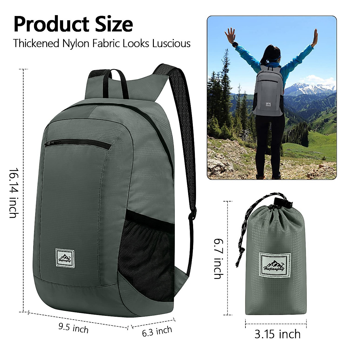 Hiking Backpack Ultra Lightweight Packable Camping Backpack Waterproof Travel Outdoor Hiking Daypack for Women Men(GREY 16L)