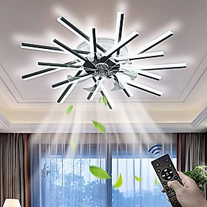 Aajqv 36.2" Ceiling fans with lights，3 color temperatures,6 Gear Wind Speed ceiling fan with lights remote control，flush mount ceiling fan for Bedroom, living room 70W (36.2", Black)
