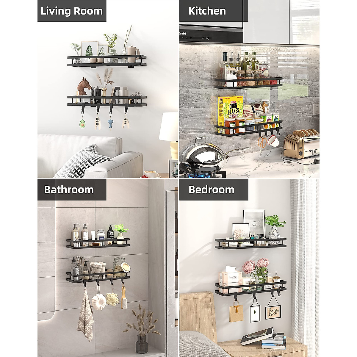 Couwilson Spice Rack Organizer Wall Mounted 15.7in 2 Pack Hanging Seasoning Spice Organizer Shelf, Spice Rack storage for Cabinet or Wall Mount with 4 Strong Hooks, for Kitchen, Bathroom