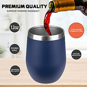 StarSpeed 12oz Wine Tumbler with lid, Stainless Steel Travel Mugs Stemless Double Wall Insulated Coffee Cup, Insulated Wine Glasses Travel Tumbler for Cold & Hot Drinks(Navy Blue, 1)
