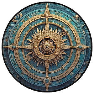 Blue Compass Rose Round Rug 5ft, Round Area Rug Ocean Nautical Non-Slip Circle Rug Indoor Floor Mat Carpet for Bedroom Living Room Kitchen Decor, 5' x 5' Round