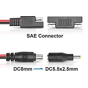 RIIEYOCA DC 8mm Male to SAE Connector Adapter 14AWG Cable,with SAE Polarity Reverse and DC 5.5mm x 2.5mm Adapter for RV & Solar Generator Portable Solar Panel,1.8M/6Ft