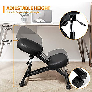 Ergonomic Kneeling Chair, Height Adjustable Stool with Thick Foam Cushions and Smooth Gliding Casters for Home and Office - Improve Posture to Relieve Neck & Back Pain, Angled Knee Stool