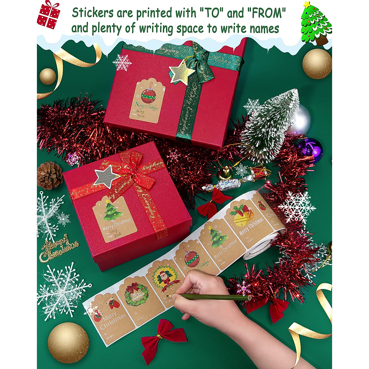 Christmas Gift Tag Stickers Christmas Gifts Name Tags Merry Christmas Tag Stickers 200 Pieces Kraft Self Adhesive Labels Xmas Gift Stickers Holiday Tag