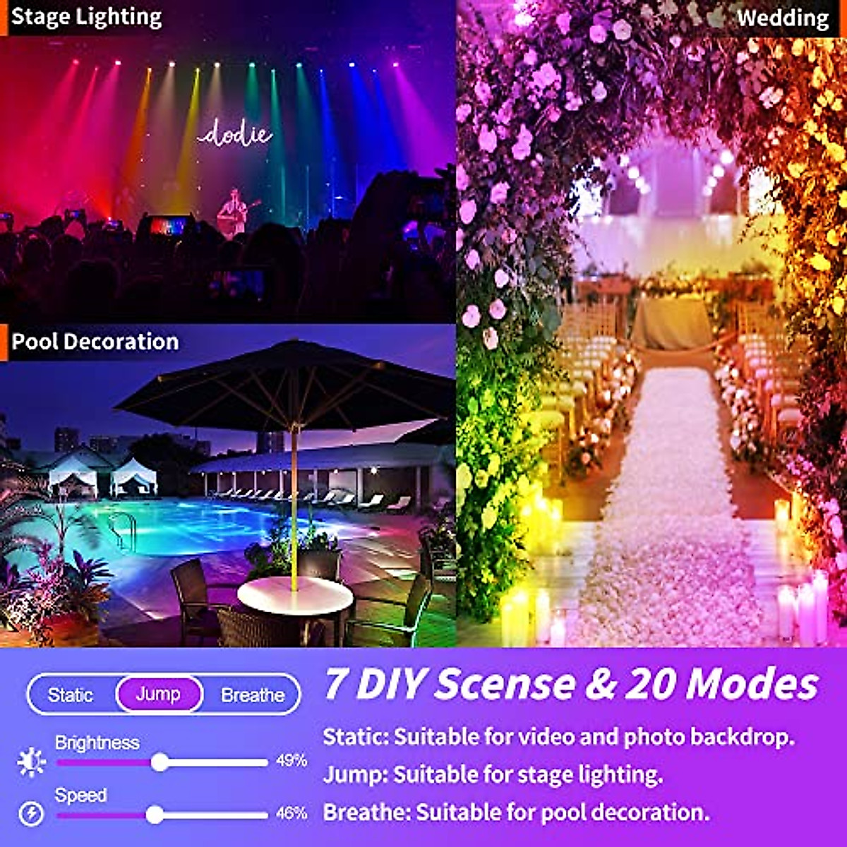 4 Pack LED Flood Light Outdoor with Stake, RGBCW DIY Color Changing Landscape Lighting 150W Equivalent, Bluetooth Smart Floodlight with App Control, Timing-20 Modes for Garden Yard, IP66 Waterproof