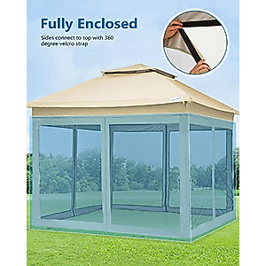Quictent 11’x11’ Pop up Gazebo Canopy Tent with Mosquito Netting, One Person Setup Vented Outdoor Instant Screened House Tent Shelter with 4 Sand Bags, Khaki