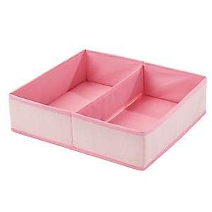 mDesign Fabric Drawer Organizer Bin Dividers for Kids/Baby Nursery Dresser, Closet, Organization - Bins Hold Clothes, Diapers, Cream, Toy, Blankets - Pink Herringbone
