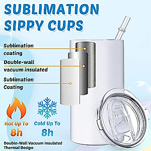 Hoolerry 18 Set 12 oz Sublimation Blanks Sippy Cup Kids Insulated Stainless Steel Sippy Cup with Handles Sublimationtumblers with Lids and Straws Heat Tape Polymer Sublimation Coating Coaster Brush