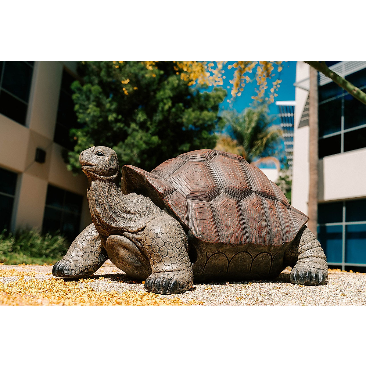 XBrand 28" L Brown and Black Concrete/MgO Walking Tortoise Statue, Indoor or Outdoor Décor, Garden Sculptures, Turtle Garden Statue