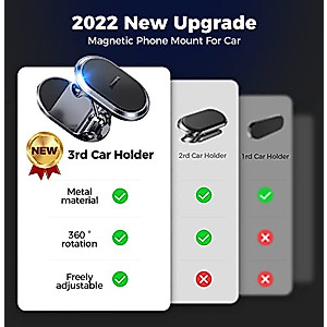 Magnetic Phone Holder for Car Metal Upgrade 6X Magnets Phone Mount Double 360° Rotation Super Sticker Phone Holder Car Mount Easy Install Suitable for Dashboard Screens Compatible with All Phone black