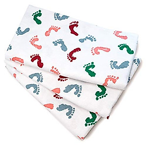 Baby Swaddle Hospital Blanket 3 Pack, Large Nursery Receiving Wrap, Unisex Boy Girl, 100% Soft Cotton Swaddles Newborn for Comforting, Durable Hospital Quality (Baby Feet, 3 Pack)