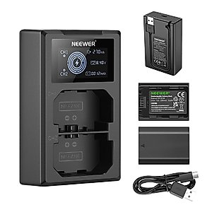NEEWER NP-FZ100 Replacement Battery Charger Kit, Compatible with Sony a7IV, a1, a9II, a9, a7SIII, a7RIV, a7RIII, a7III, 2 Packs Li-ION 2280mAh Batteries, Dual USB Charger with LCD Display