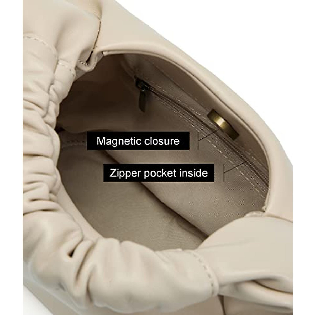 Pettata Chic Top Handle Bag for Women Small Ruched Hobo Handbag Beige Soft Faux Leather Tote Bags Purse