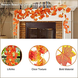 24 Pack Fall Leaf Garland, Artificial Maple Garland Artificial Fall Maple Ivy Vines, Thanksgiving Decor Garland Autumn for Party Home Garden Kitchen Office Wedding Indoor Outdoor Decors
