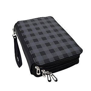 Pencil Case Organizer - Colored Pencil Case Organizer, Storage Box for Art Supplies, 4 Zippered Compartments Containing 200 Slots, Wristlet Handle, Checkered Design for Markers, Crayons & Gel Pens